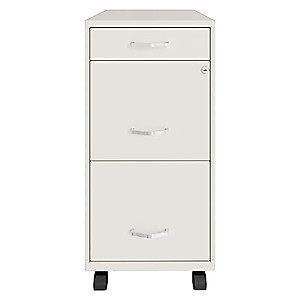 Space Solutions 18 Inch Wide Metal Mobile Organizer File Cabinet for Office Supplies with Pencil Drawer and 3 File Drawers, White