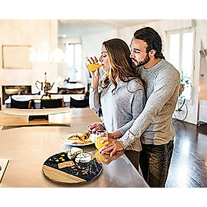 12inch Marble Cheese Board with Acacia Wood Accent - Charcuterie Board for Two - Round Marble and Wood Cheese Board - Marble Cutting Board