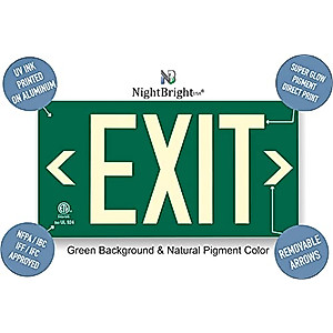 Photoluminescent Exit Sign Green - Aluminum Code Approved UL 924 / IBC / NFPA 101 | NightBright USA Part Number ULG-050