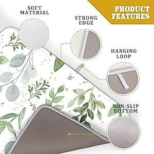 Green Leaves Dish Drying Mat 18x24 inch Microfiber Spring Leaf Dish Drainer Mat with Hanging Loop Absorbent Watercolor Plant Dish Draining Mats Reversible Leaves Drying Pad for Kitchen Counter Sink