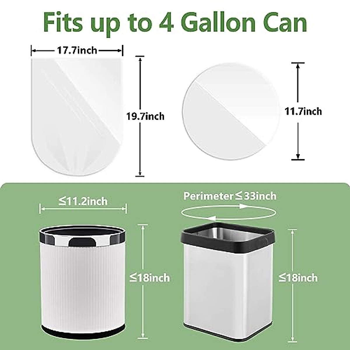 Qunbive 4 Gallon Trash Bag, Leakproof Small Garbage Bags, Biodegradable Trash Bags, Sturdy Mini Small Trash Bags for Bathroom Office Kitchen (White/Green 100 Count)