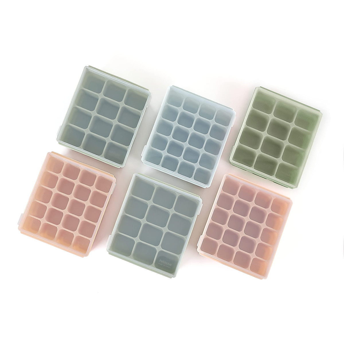 PETINUBE Silicone Freezer Tray, Baby Food Storage Cubes with Clip-On Lid, Freeze Baby Food, Soups, Purees, Ice, Easy and Safe Design, Made in Korea (12, Ocean Blue)