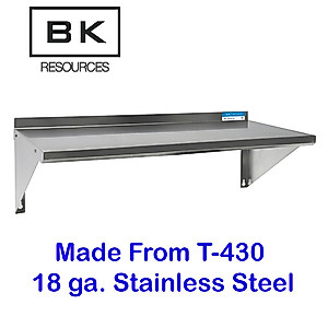 BK Resources Stainless Steel Wall Shelf, 16"x 32", 18 Gauge T-430 Steel, NSF Commercial Kitchen Food Service Use, 1.5" Backsplash, Angle Supports, BKWSE-1632