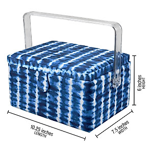 SINGER Large Sewing Basket with Notions & Matching Pin Cushion | Sewing Kit & Storage with Scissors, Tape Measure, Thread, & More (Blue Tie Dye)
