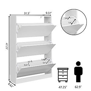 Boonatu Shoe Cabinet Storage for Entryway, Shoe Cabinet Storage with 3 Flip Drawers, Shoe Cabinet for Entryway Slim Space, 3 Tier White Shoe Cabinet Freestanding Wood Shoe Rack for Entryway, Hallway