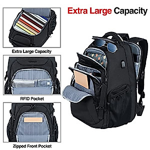 KROSER Travel Laptop Backpack 18.4 Inch XXXL Gaming Backpack with Hard Shell Saferoom RFID Pockets Water-Repellent Business College Daypack Stylish Laptop Bag for Men/Women-Black…
