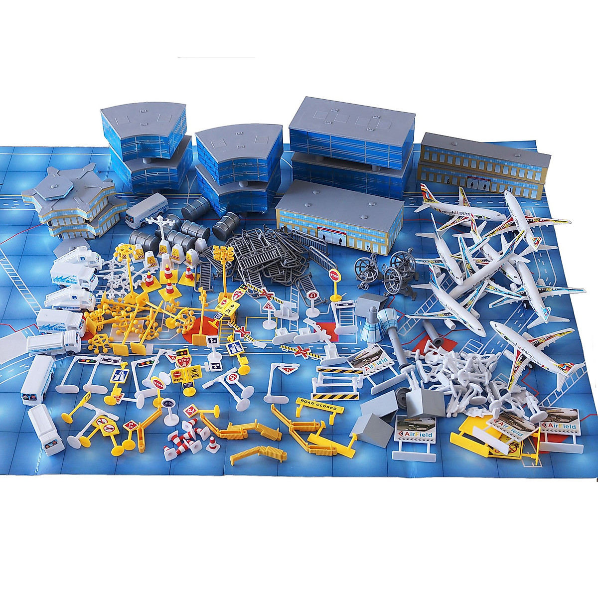International Airport Assembled Toy 8 Planes and 8 Vehicles 200 Pieces Aircraft Model Playset Simulated Scene