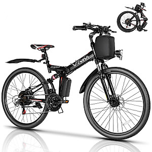 Vivi M026TGB Electric Bike 26" Electric Bike for Adults, Peak 750W Folding Electric Mountain Bike, 48V Removable Battery Ebike, 21 Speed System Electric Bicycle, Top 22 Mph, Up to 50 Miles, UL 2849