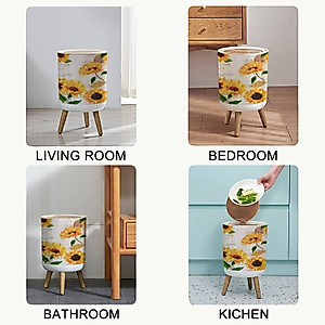 Small Trash Can with Lid A seamless with hand drawn vibrant yellow watercolor sunflowers on the Round Recycle Bin Press Top Dog Proof Wastebasket for Kitchen Bathroom Bedroom Office 7L/1.8 Gallon