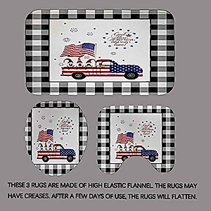 Dia Magico 4PCS American Flag Cute Gnome Shower Curtain Set with Rugs, USA Flag Farm Truck 4th of July Independence Day Patriotic Black and White Buffalo Plaid Country Rustic Farmhouse Bathroom Decor