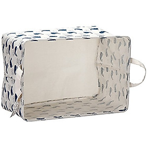 Sea Team 16.5" x 11.8" x 9.8" Square Natural Linen & Cotton Fabric Storage Bins Shelves Storage Baskets Organizers for Nursery & Kid's Room (Whale)