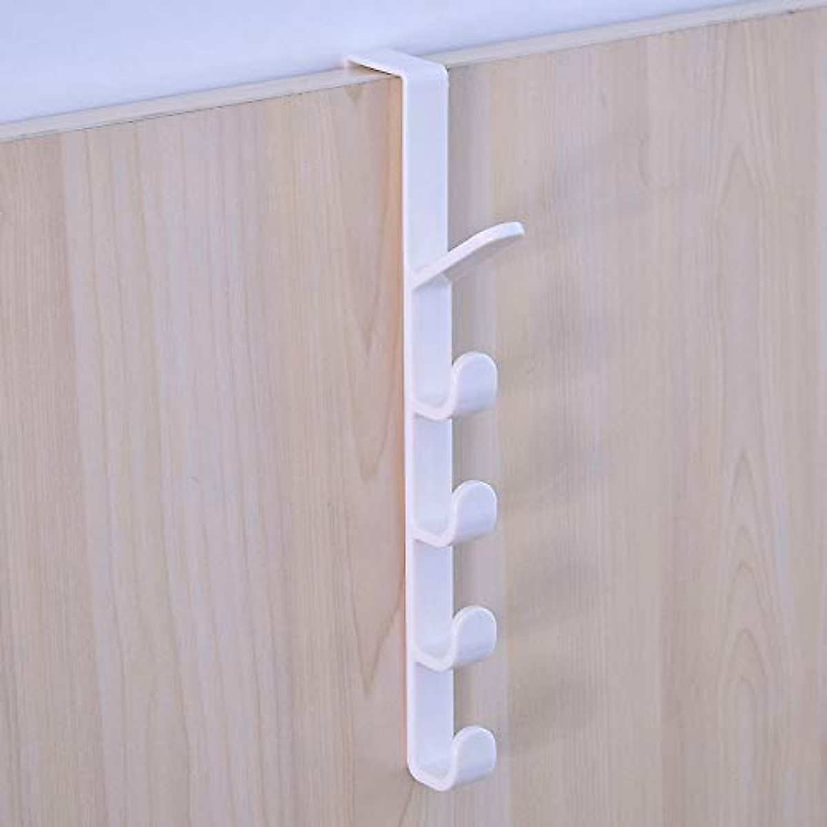 NUOMI Set of 2 Over The Door Hooks 5 Hangers Plastic Hanging Racks Organizer for Clothes, Coat, Bags, Umbrella, Hats, Brown and White