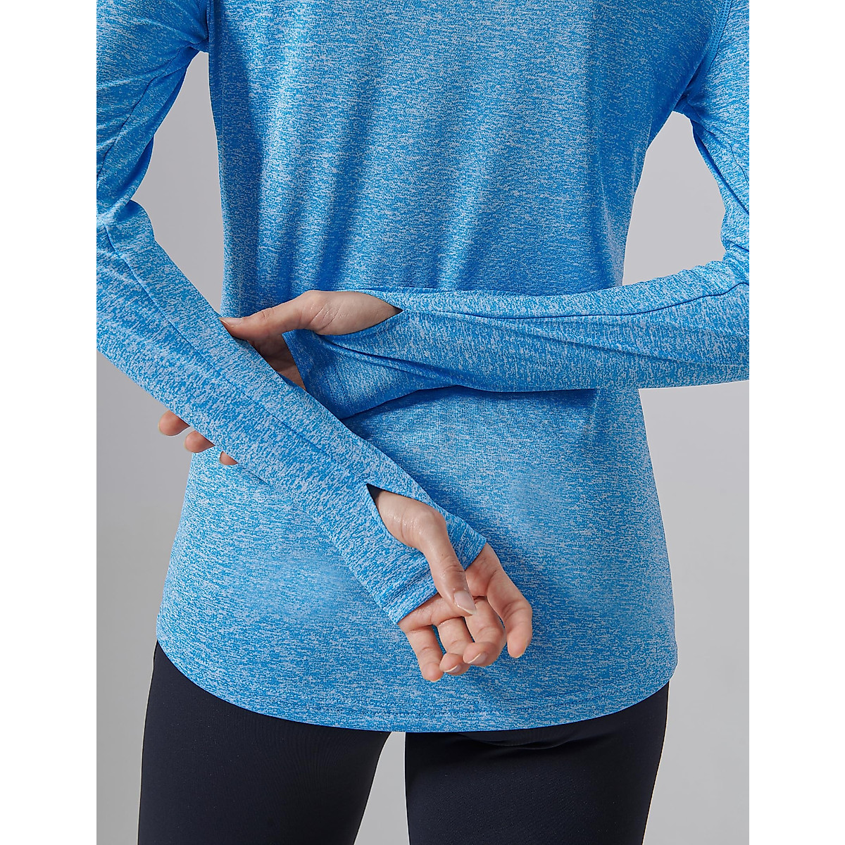 Women's Quick Dry Long Sleeve Quarter Zip Pullover Shirts with Thumb Holes and Pocket (Set 1, Large)