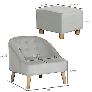 Qaba Kids Sofa Set, Toddler Chair, Sofa & Ottoman for Bedroom, Playroom, Children's Couch for 3-5 Years, Grey