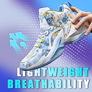 Promenie Men's High Top Basketball Shoes Fashionable Breathable Professional Outdoor Basketball Shoes White-Grey Size 9