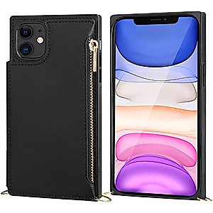 Bocasal Crossbody Wallet Case for iPhone 11 with Card Holder,Zipper Card Slot Protector Shockproof Purse Cover with Removable Cross Body Strap 6.1 Inch(Black)