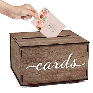 JackMa Easy DIY Assembling Rustic Wooden Card Box for Wedding Gifts & Greeting Cards, Bridal Shower, Baby shower Graduation Party, Gift Card Holder with Lid and Slot