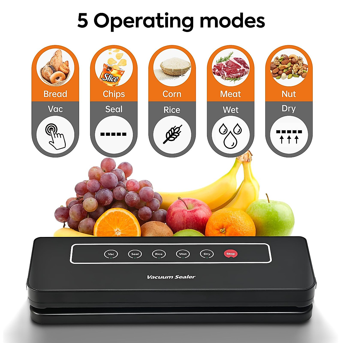 Vacuum Sealer Machine,Food Bag Vacuum Sealer,Food Vacuum Sealer Machine,80 Kpa Powerful Suction,5-in-1 Automatic Compact,Easy to Operate.