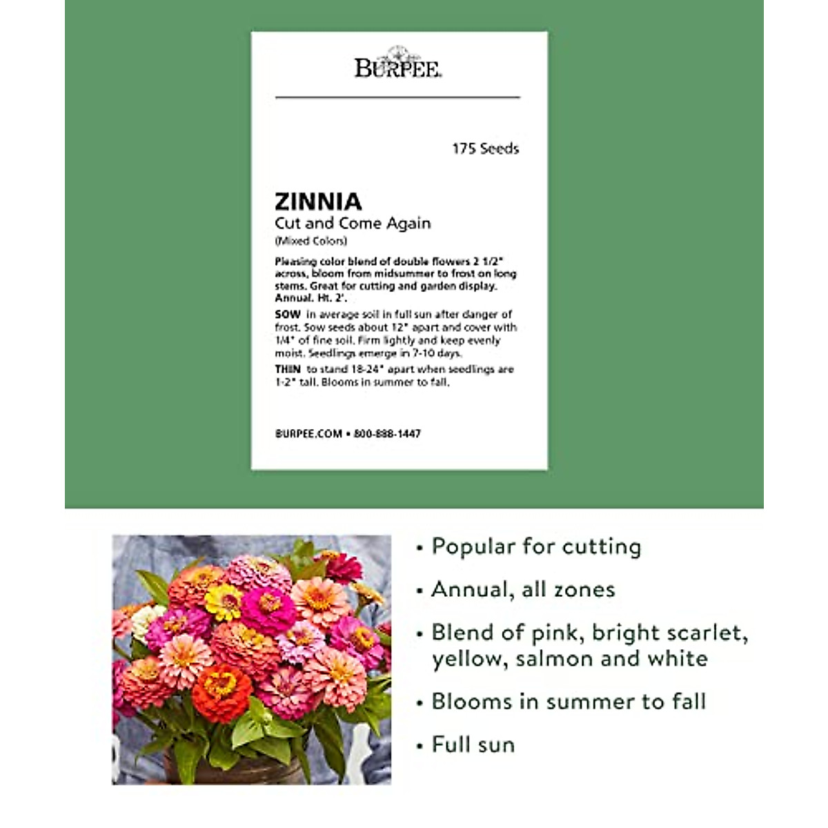 Burpee Cut & Come Again Zinnia Seeds 175 seeds
