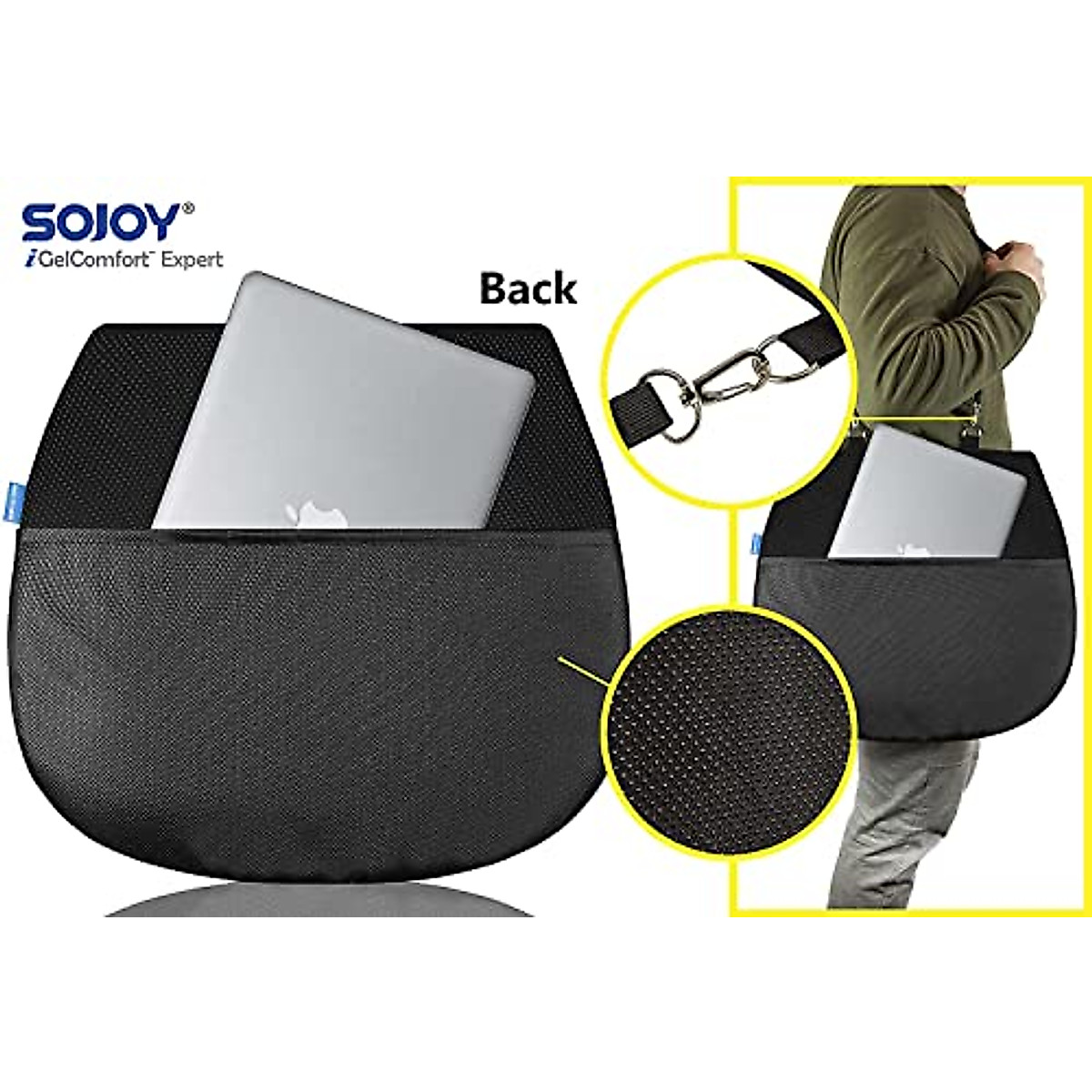 Sojoy Firm Coccyx Gel Seat Cushion- Orthopedic Memory Foam Chair Cushions for Home Kitchen Office Desk Car Truck Airplane (Black)