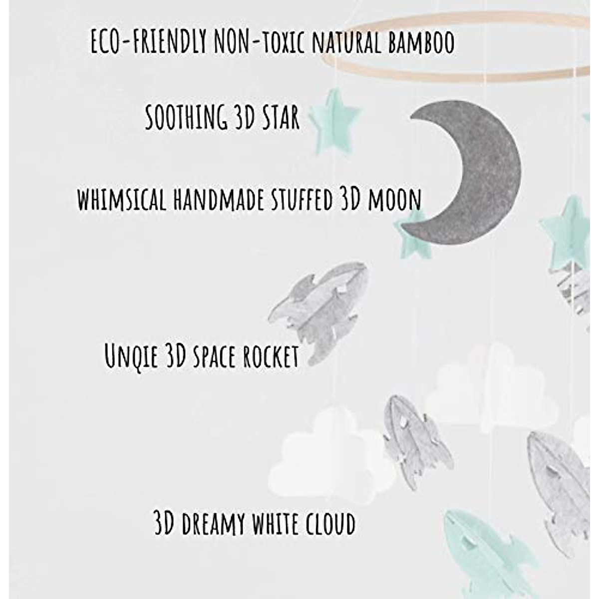 Baby Crib Mobile for Boys and Girls - Blue Baby Shower Gift Set Nursery Decor Starry Night Moon Star Cloud Rocket Space Unisex