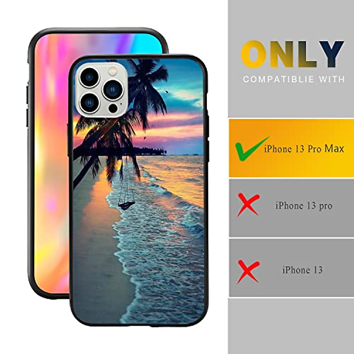 RAOIOLS Compatible with iPhone 13 Pro Max Case Cover,Sunset Beach Palm Trees,Protective Shockproof Full Body Soft TPU Bumper and PC Protective Slim Case for iPhone 13 Pro Max - 6.7inch