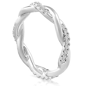 1/3 Ct Diamond Eternity Petite Twist Vine Eternity Wedding Ring 10k White Gold - Size 7
