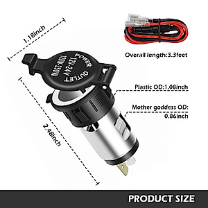 Car Cigarette Lighter Socket - 12V Cigarette Lighter Socket with Waterproof Cover & Extension Cable - Universal Car Accessories Lighter Power Outlet Socket for Car Truck SUV Motorcycle(1PCS)