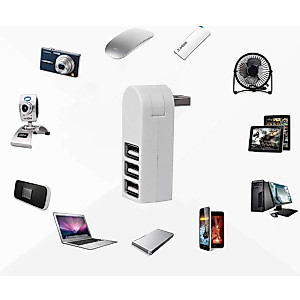 3 Ports USB 2.0 Rotatable HUB, USB to 3USB 2.0 Converter 90° 180° 270° Degree for PC Laptop Notebook Tablet (White)