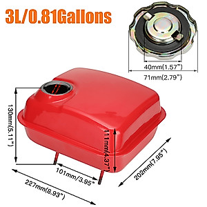 FVRITO Gas Fuel Tank for Hemi Predator 212cc 196cc 5.5hp 6.5hp Coleman CT200U CT200U-EX BT200X RB200 KT196 Massimo Baja Warrior MB200 GX160 GX200 Mini Bike Go Kart Clone Ghost Engine Parts Red