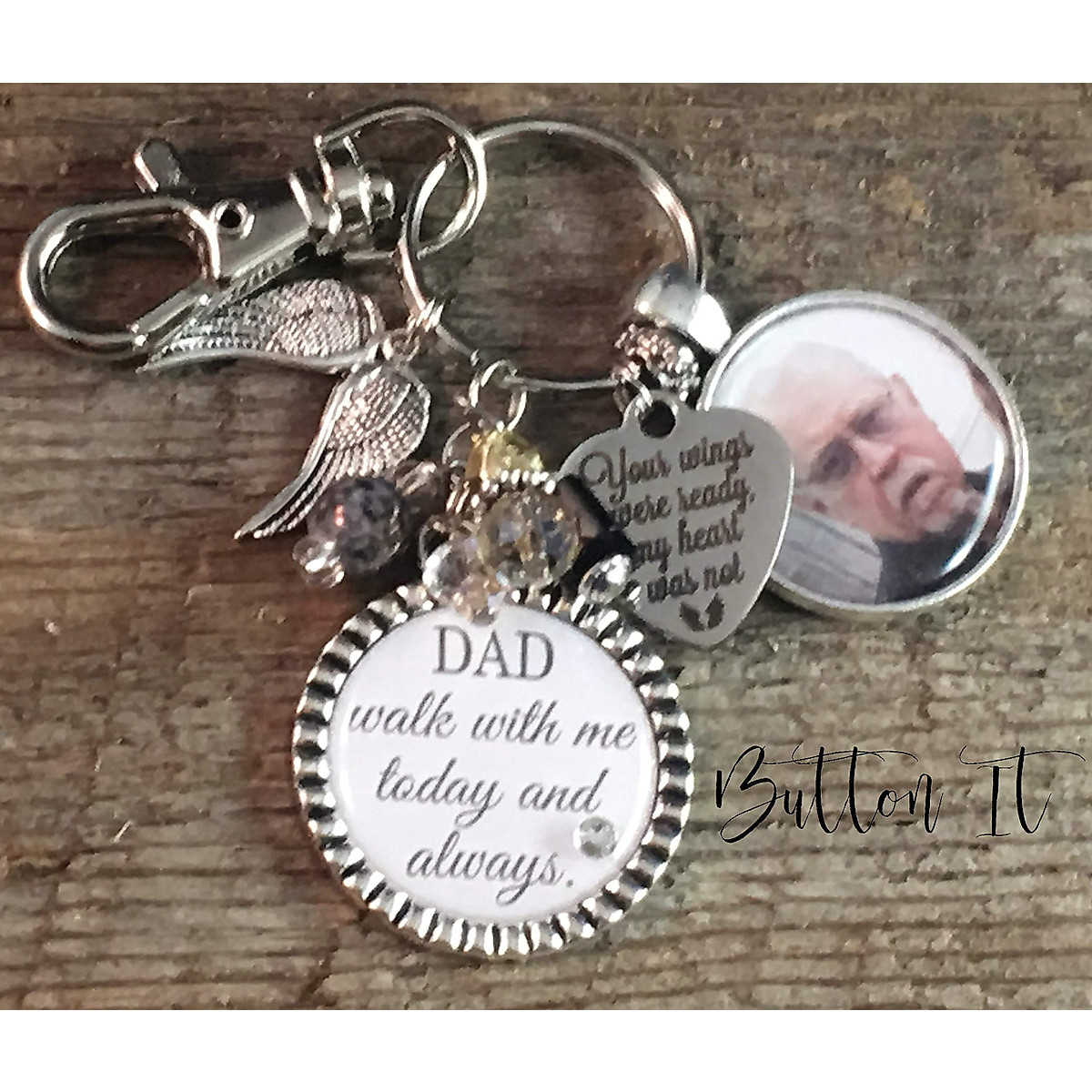 BRIDAL bouquet charm, walk with me today always, REMEMBRANCE jewelry, BRIDAL bouquet photo charm, Forever in my heart, photo pendant, Bride