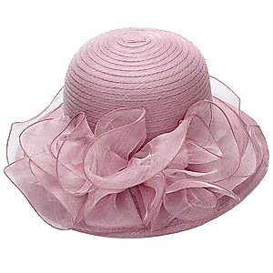 Women's Organza Kentucky Fascinator Hat Derby Cloche Bowler Hat Cocktail Tea Party Wedding Sun Hat Purple