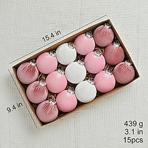 Valcatch Velvet Christmas Balls, Velvet Christmas Ornaments for Tree Set of 15, Farmhouse Christmas Ball Bauble, Christmas Ball Ornaments for Xmas Tree Hanging Decoration