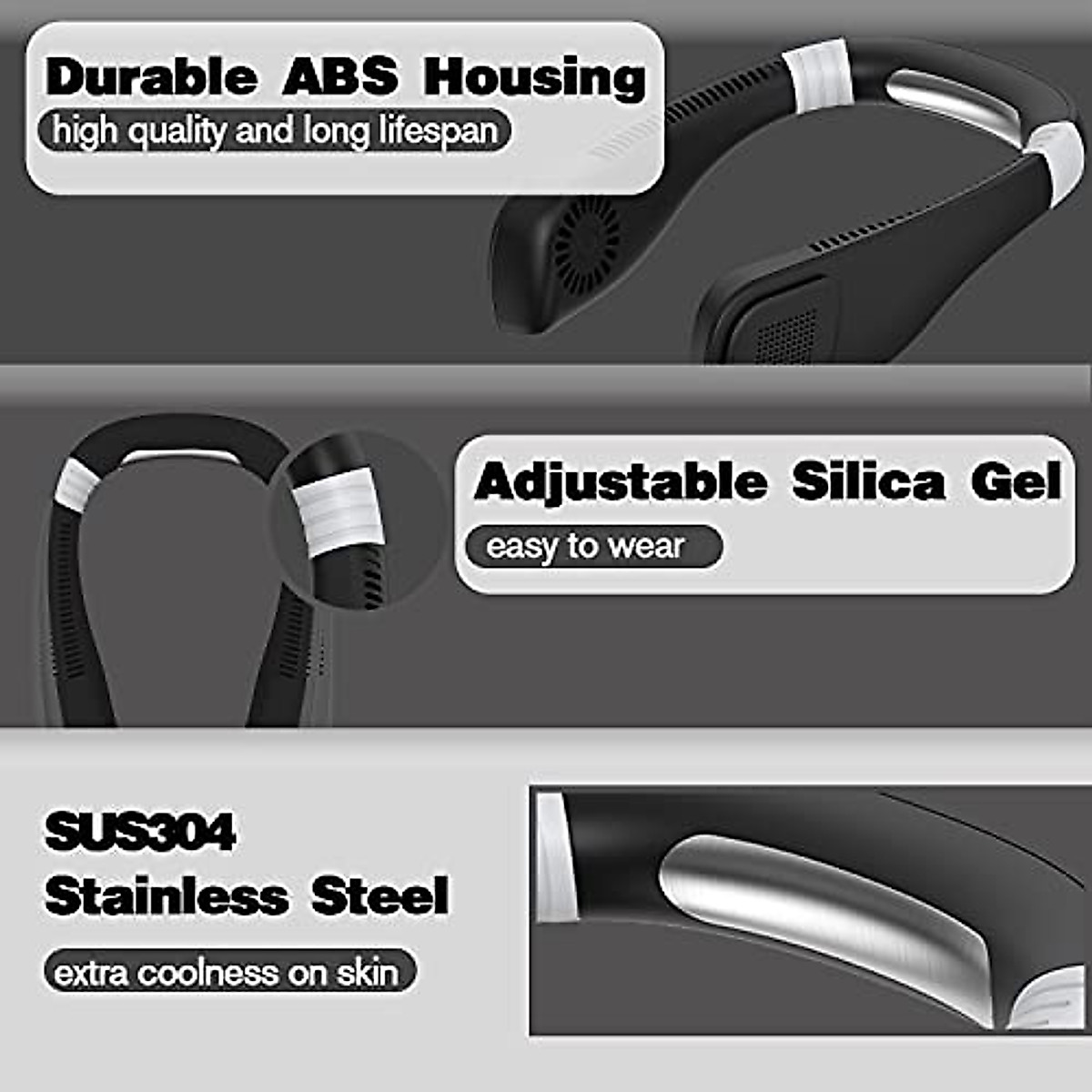 CARPESUN Portable Neck Fan Bladeless, Wearable Personal Cooling Fan, 360° Neck Air Conditioner, Hanging Headphone Design, Hands-Free, Quiet Mini Neck Fan, 2000mAh Battery Rechargeable, 3 Speeds(Black)