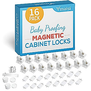 16 Pack Child Safety Magnetic Cabinet Locks - Vmaisi Children Proof Cupboard Baby Locks Latches - Adhesive for Cabinets & Drawers and Screws Fixed for Durable Protection