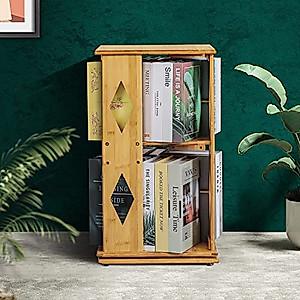 MoNiBloom Desktop Bookshelf 360 Degree Rotating 2 Tier Bookcase Bamboo Storage Organizer Shelves for Dormitory Living Room Children's Student, Natural