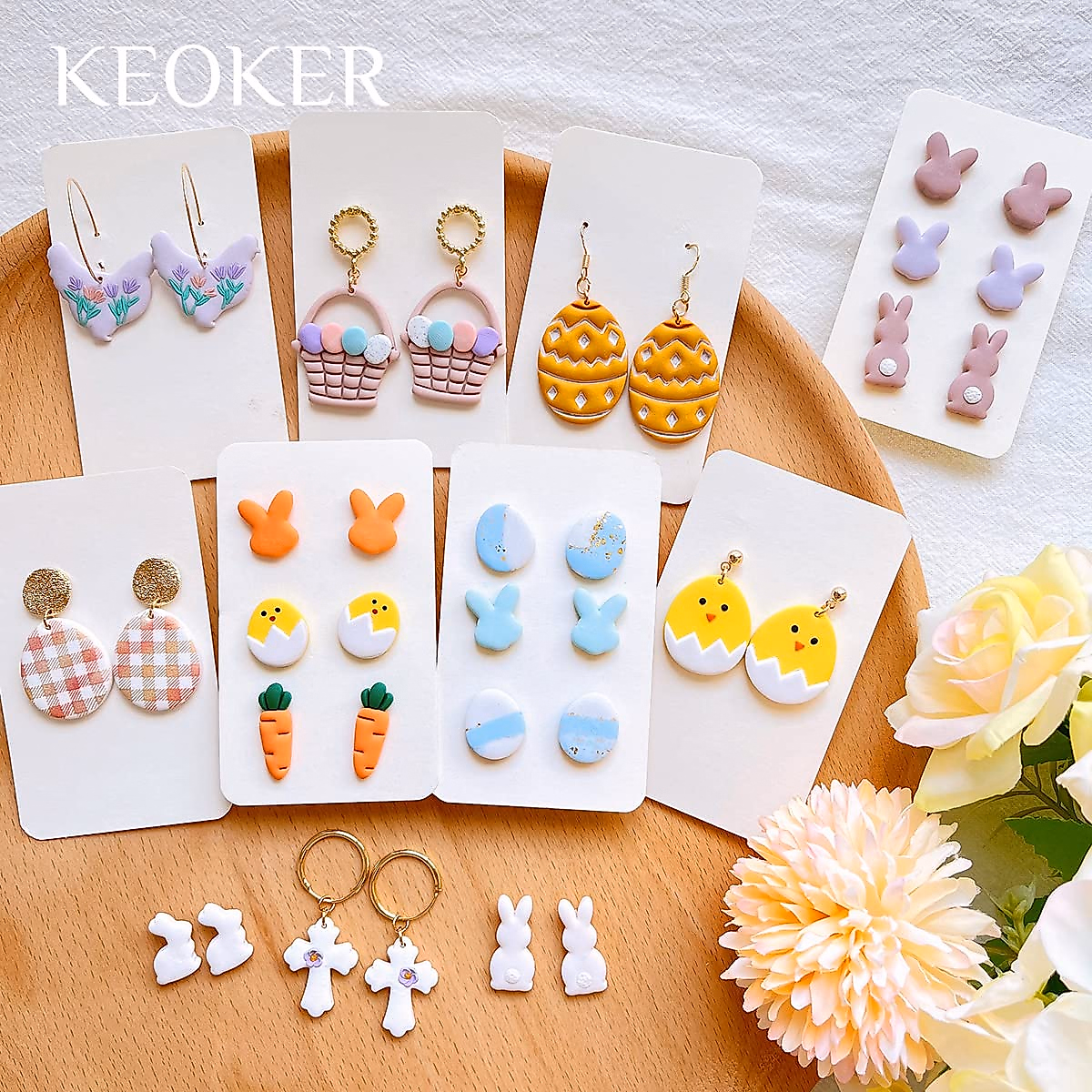 Keoker Polymer Clay Cutters, Easter Polymer Clay Cutters for Earrings Making, 11 Shapes Easter Day Clay Cutters, Small Easter Clay Cutters for Polymer Clay Jewelry