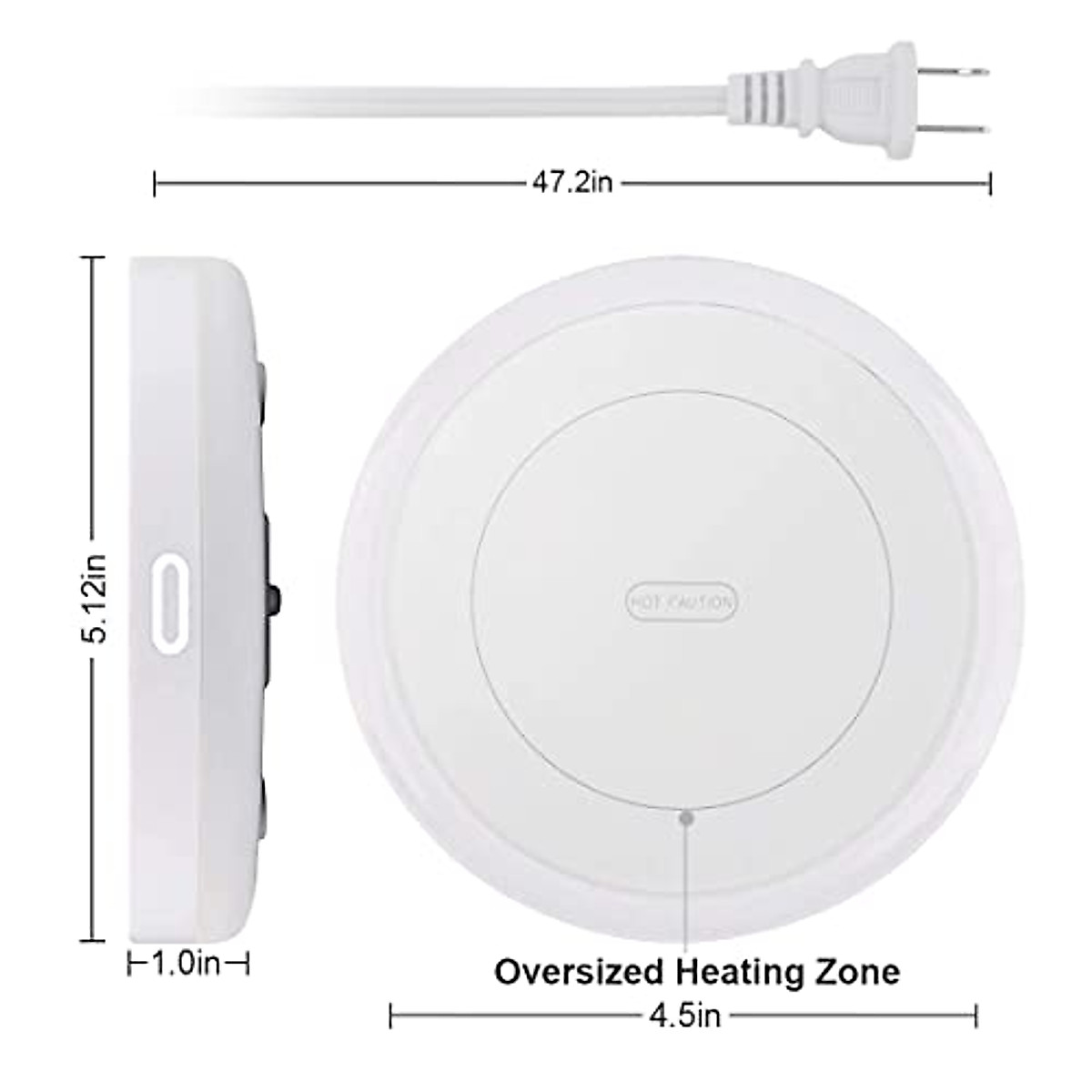 BESTINNKITS Smart Coffee Set Auto On/Off Gravity-Induction Mug Office Desk Use, Candle Wax Cup Warmer Heating Plate (Up to 131F/55C), 14oz (White Set)