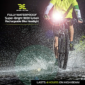 BRIGHT EYES 1800 Lumen Bicycle Light Set - The Stamina - Super Bright Headlight w/Quad Cree Technology and Light Weight Military Grade Nylon Shell - Free USB Rechargeable Taillight