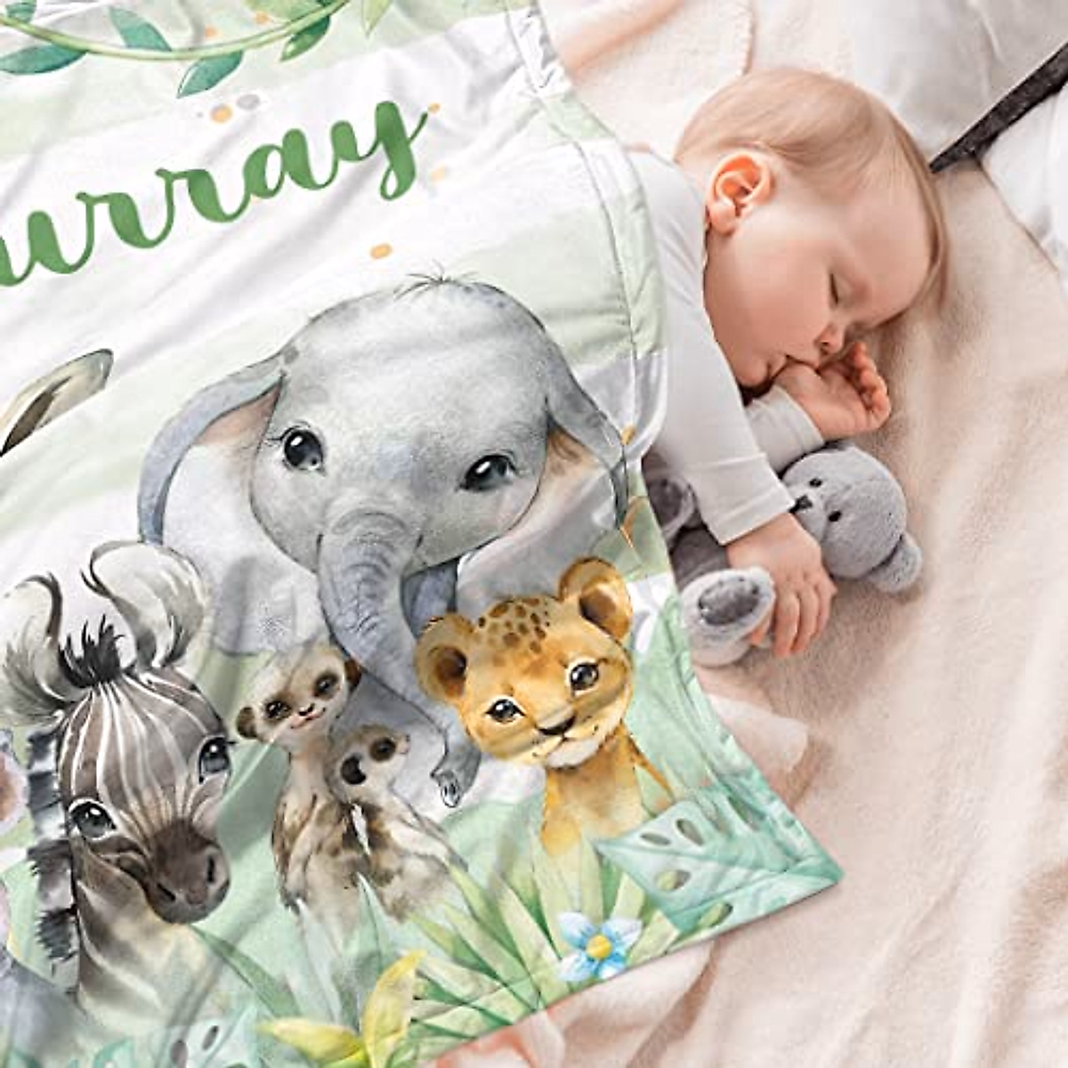 UJDUYSD Personalized Baby Blanket for Boys, Custom Baby Blanket with Name Super Soft Personalized Name Blankets for Kids, Custom Animals Blanket for Infant Toddler, Baby Gift Blanket for Birthday