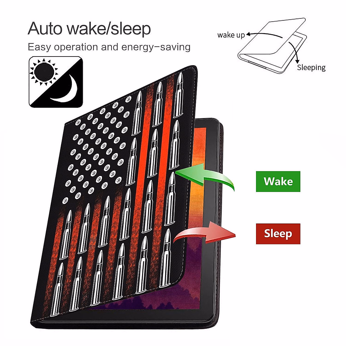 ZXHSBROK for iPad 10th Generation Case 2022 10.9 Inch - Slim PU Leather Folding Stand Folio Cover with Auto Sleep/Wake for iPad 10th Generation 10.9" 2022, American Flag & Bullets