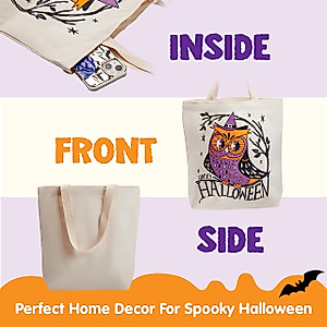 JOYIN 3PCS 13.75” Large Halloween Tote Treat Bags for Trick or Treating, Halloween Goodie Candy Bags, Reusable Canvas Gift Bags for Kids Party Favor Supplies, Snack Grocery Bags with Handles
