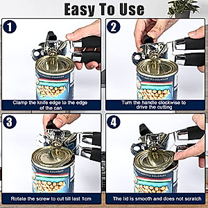 VENUSDALI Food Safety Multifunctional can Opener Stainless Steel Manual can Opener with Non-Slip Handle and Large Knob, Handheld Heavy Buty Powerful can Opener, Can opener (Black)