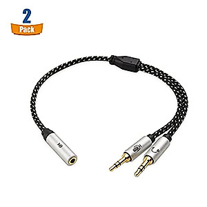 Cable Matters 2-Pack 3.5mm Female to Dual Male Headphone Mic Splitter Cable (3.5mm Headset Splitter) - 0.2m / 10 Inches