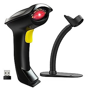 NADAMOO Wireless Barcode Scanner with Stand 2-in-1 2.4G Wireless & Wired USB Bar Code Scanner Handheld Laser Bar Code Reader Automatic Hand Scanner for Computer POS Warehouse Inventory Library