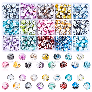 PH PandaHall 420pcs 8mm Glass Beads 15 Color Beads for Bracelet Making Loose Beads Baking Painted Drawbench Glass Beads Round Beads Assortment for Necklace Bracelets Making Jewelry Making