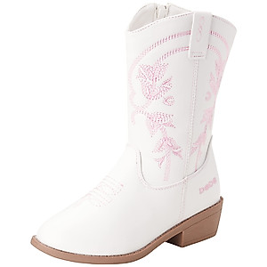 bebe Girls' Cowgirl Boots - Classic Western Cowboy Boots - Mid Calf Boots for Toddlers, Little and Big Girls (5T-7), Size 2 Little Kid, Pink/White