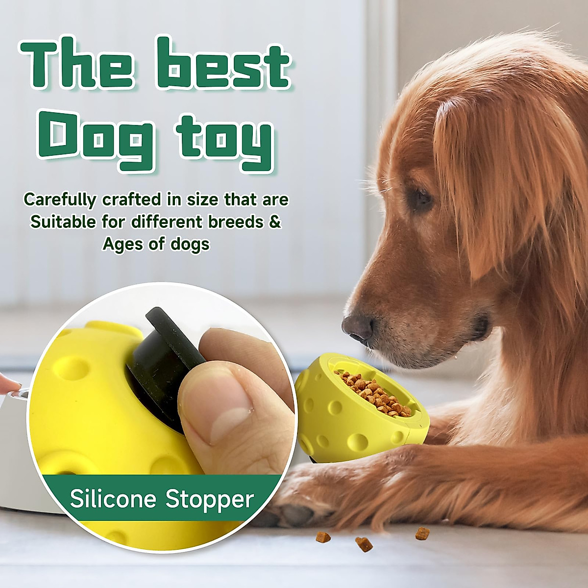 Baitedelai Dog Chew Toys,Treat Tray for Frozen Dog Food,Long-Lasting Durable Fillable Dog Treat Dispensing Dog Toy,Freezable Fillable Rubber Dog Toys with Silicone Treat Tray (Yellow&Treat Mold)