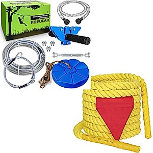 X XBEN Zip line Kits for Backyard 98FT, Zip Lines for Kid and Adult, Included Swing Seat, Ziplines Brake, and Steel Trolley, Outdoor Playground Equipment