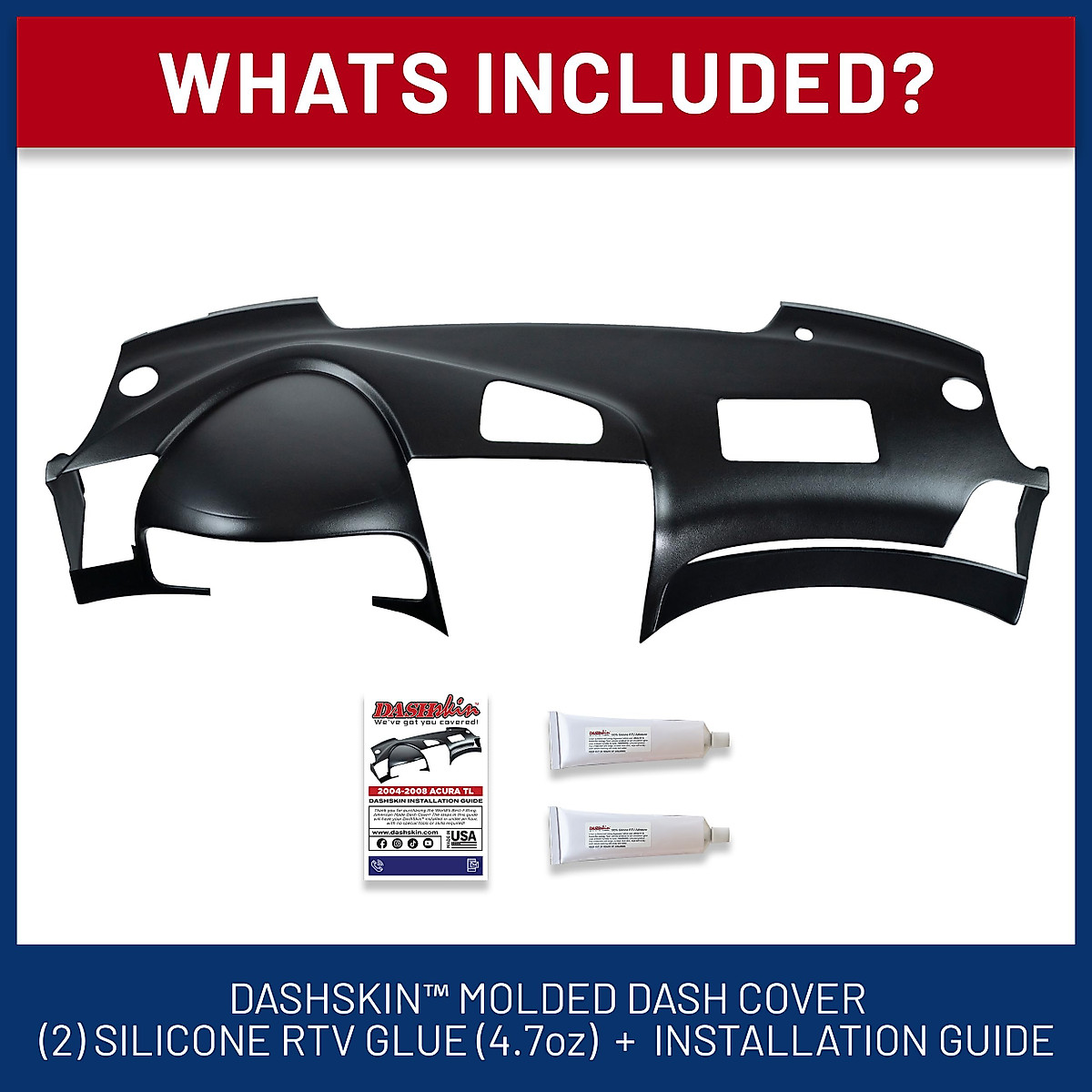 DashSkin Molded Dash Cover Cap Compatible with 2004-2008 Acura TL in Black - Easy Cracked Vinyl Dashboard Fix